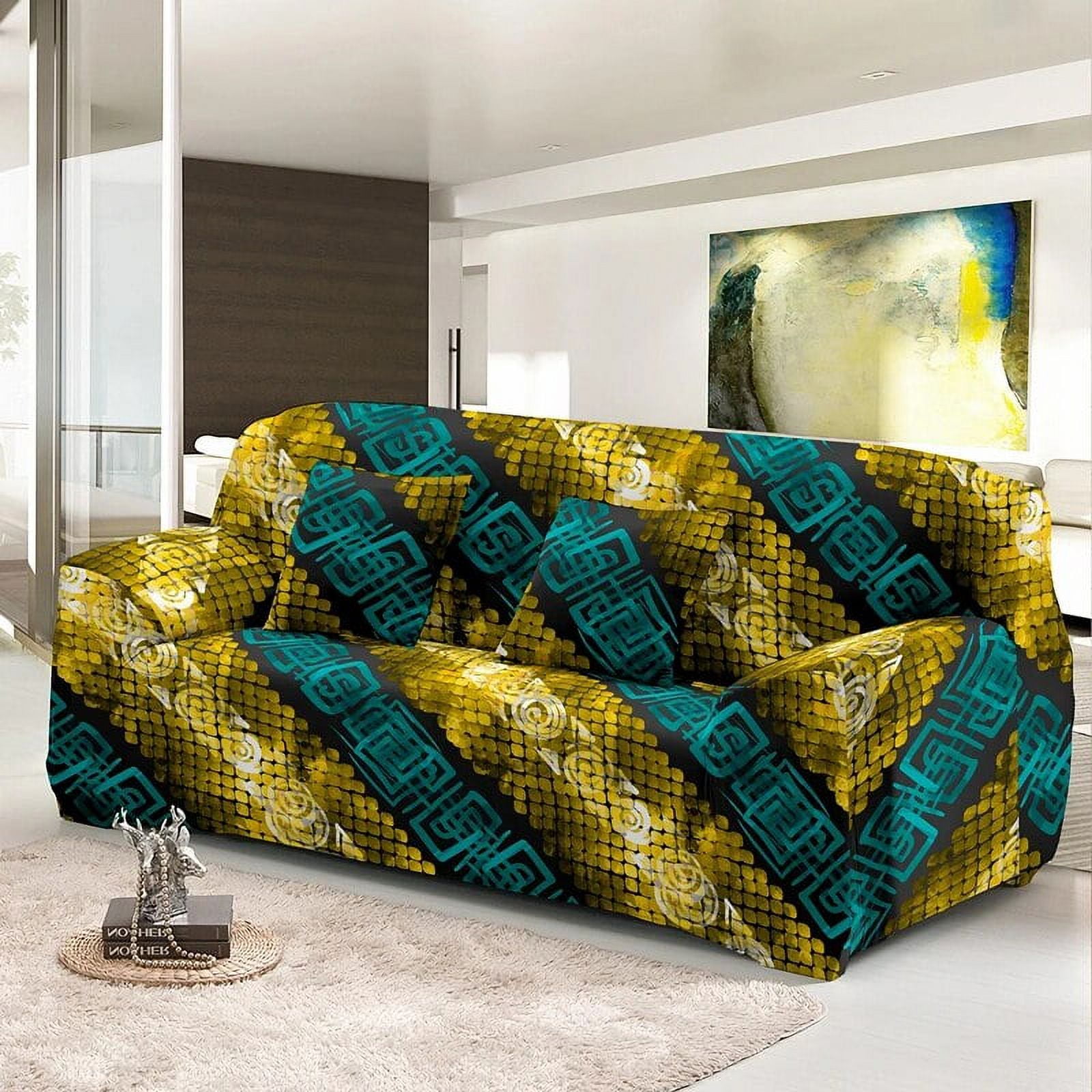 Geometric Leopard Print Stretch Cover For Sofa L Shape Combination 1/2 ...