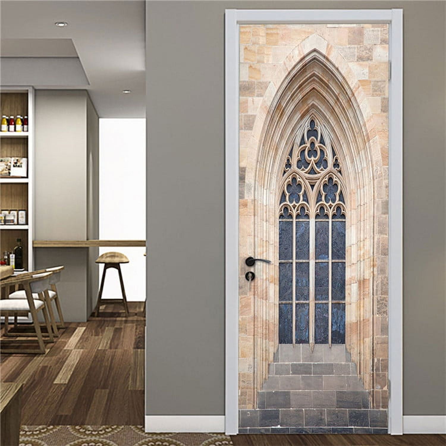 Geometric Line Library Door Stickers Home Decor Waterproof Wallpaper ...