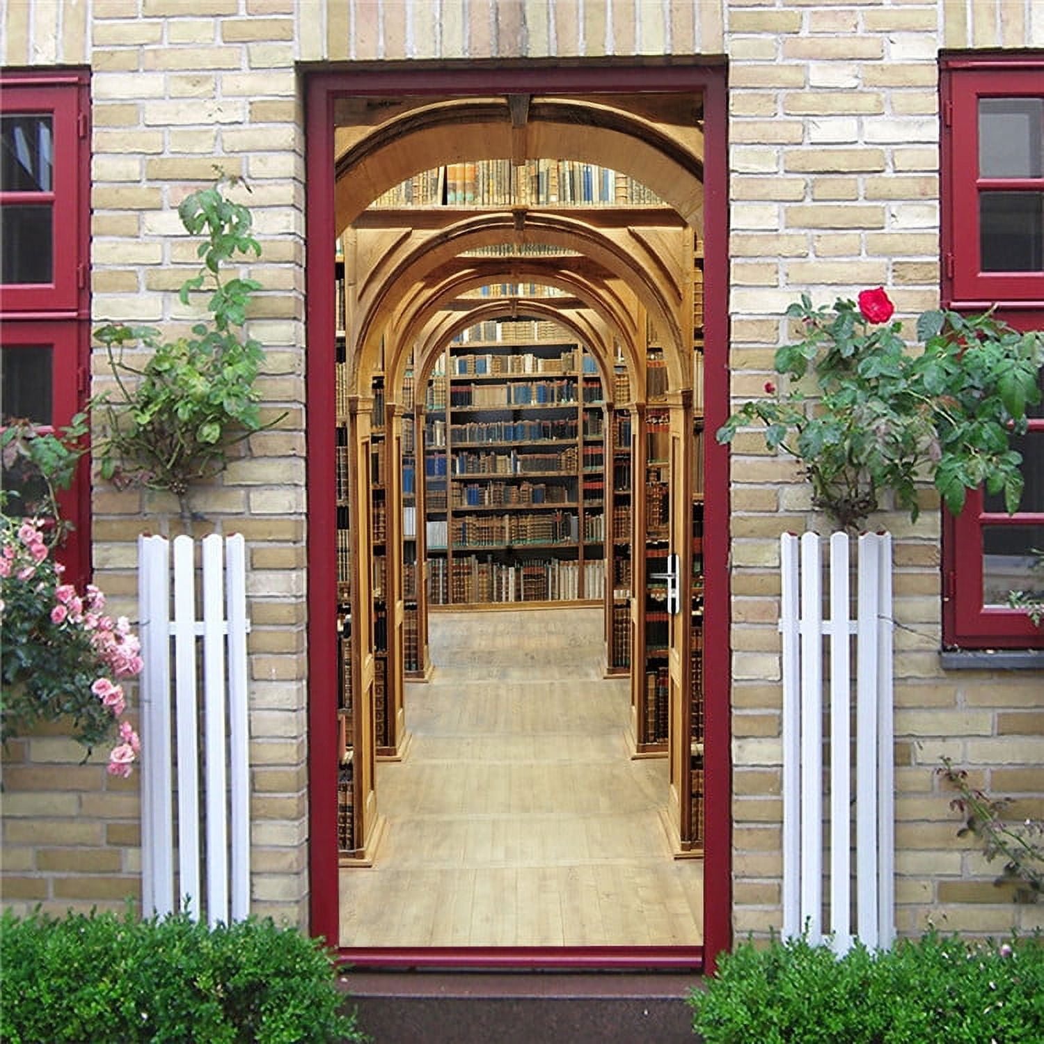 Geometric Line Library Door Stickers Home Decor Waterproof Wallpaper ...