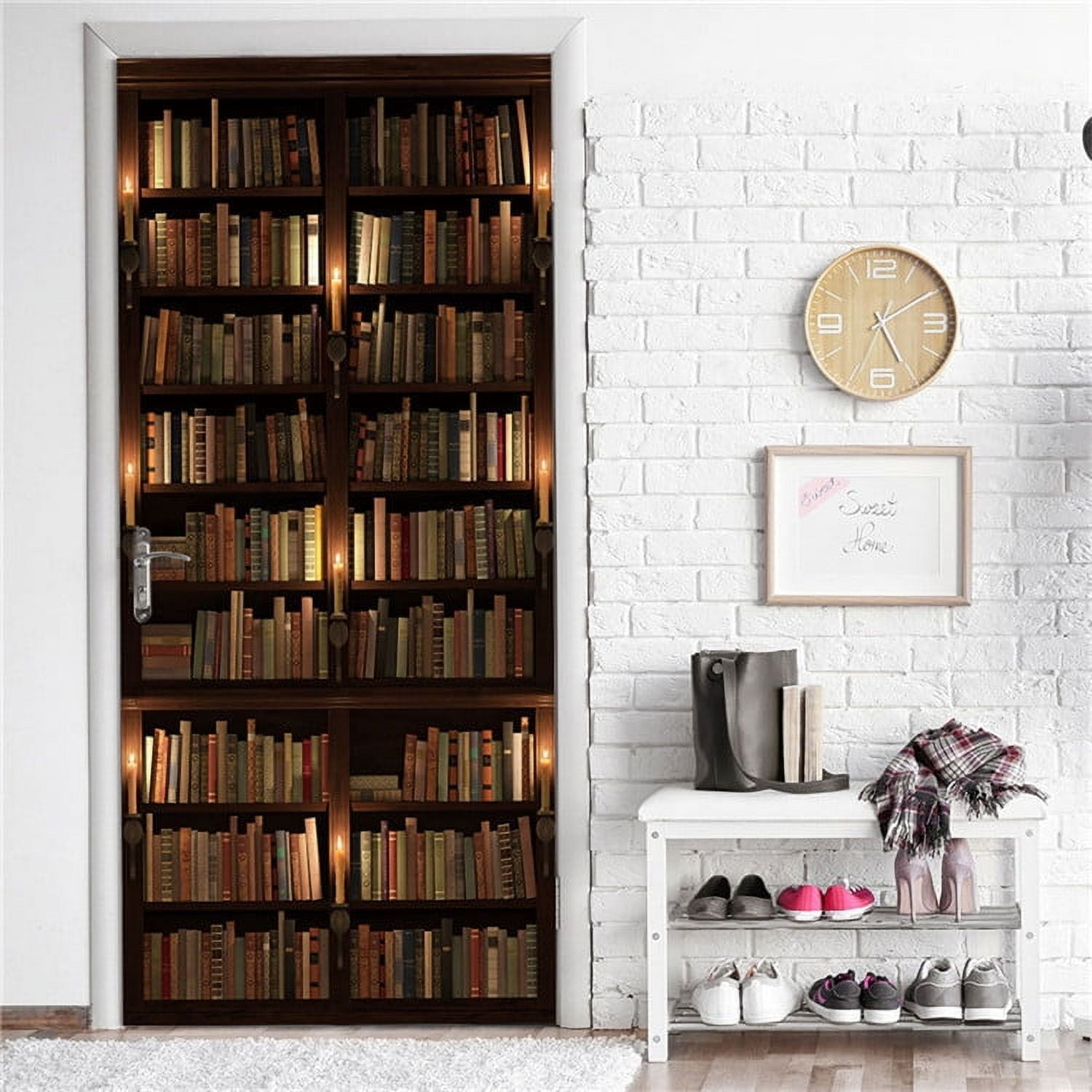 Geometric Line Library Door Stickers Home Decor Waterproof Wallpaper ...