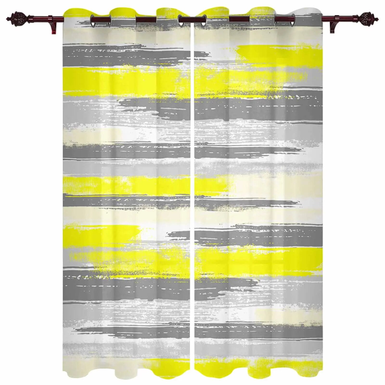 Geometric Line Paint Yellow Modern Window Curtains for Living Room ...