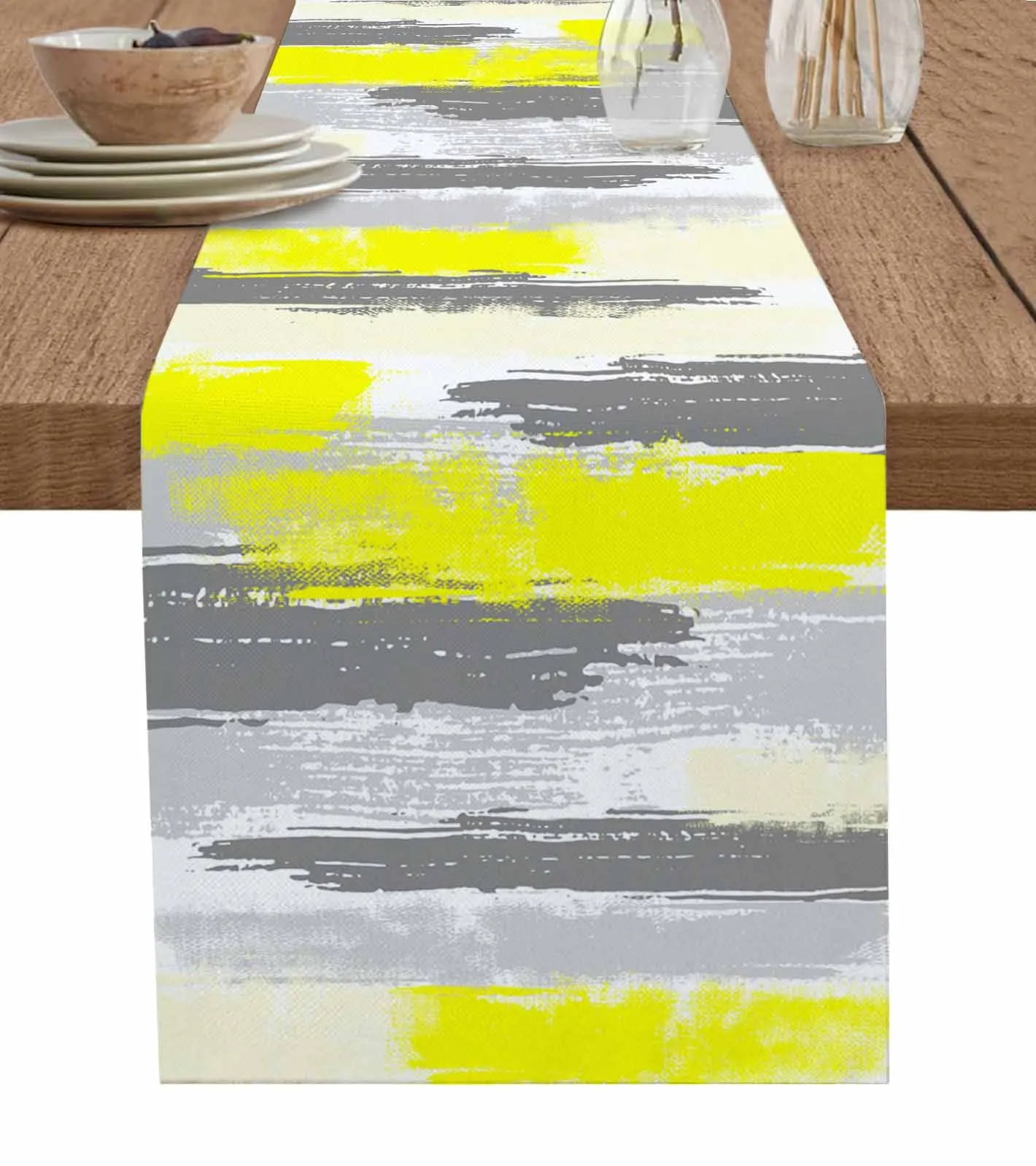Geometric Line Paint Yellow Table Runner Wedding r Table Runner Holiday ...