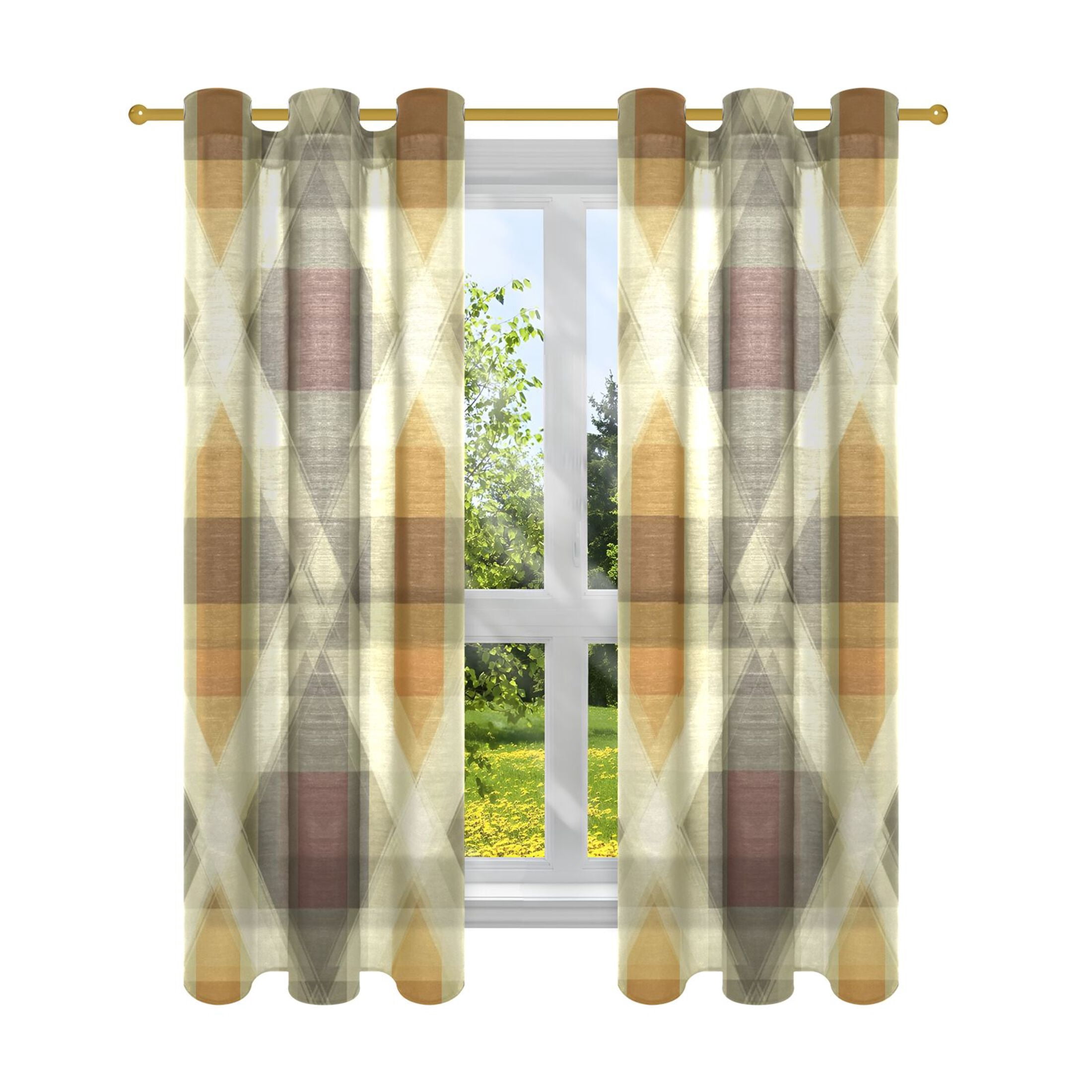 Geometric Line Pattern Semi Sheer Curtains for Living Room Bedroom Set ...