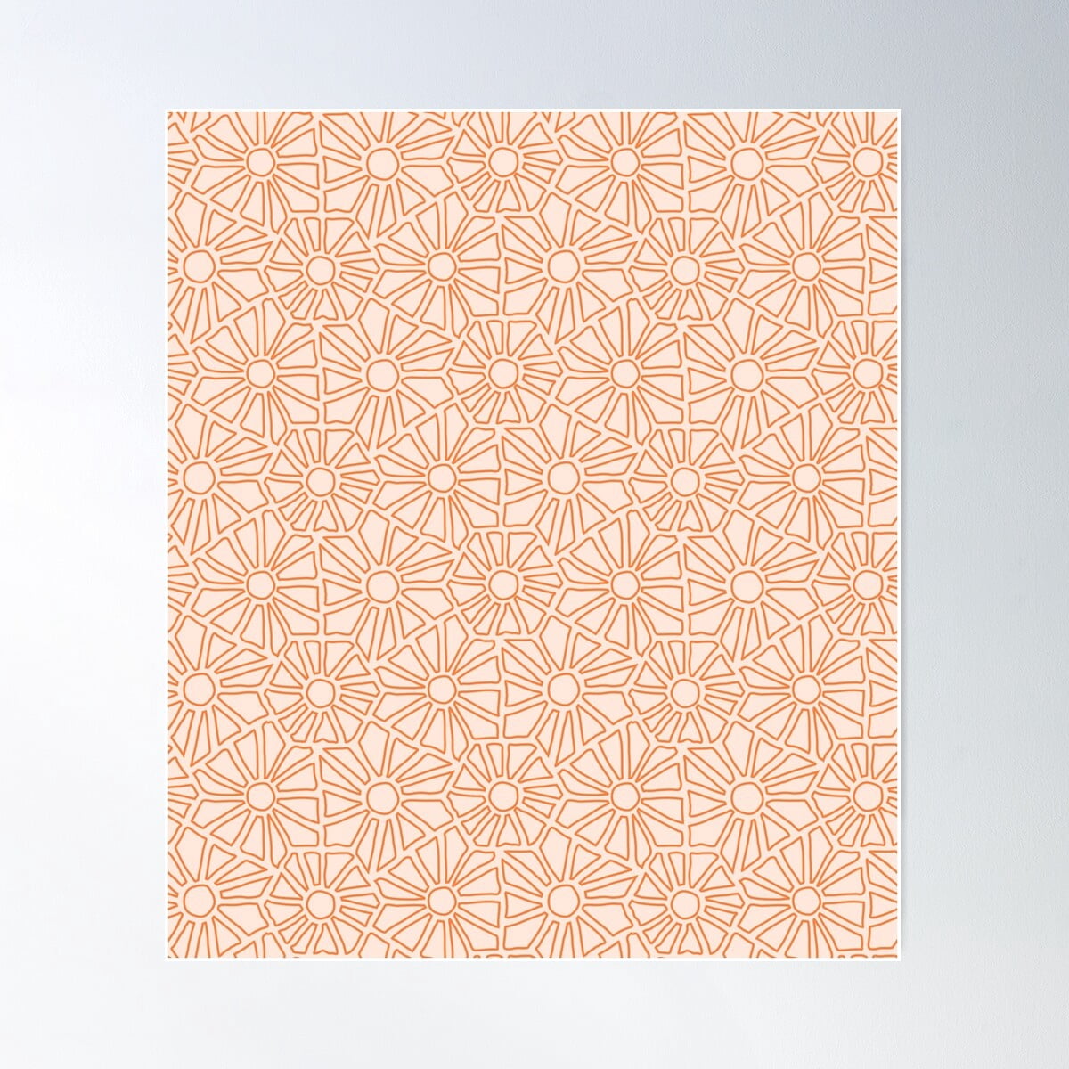 Geometric Linear Flower Tile Pattern (Orange) Poster Wall Art, Modern ...