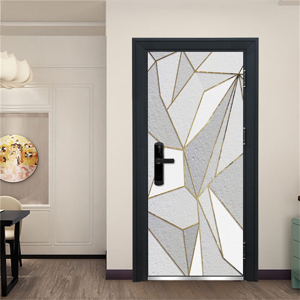 Geometric Lines Door Sticker Adhesive Peel and Stick Wallpaper Wood ...