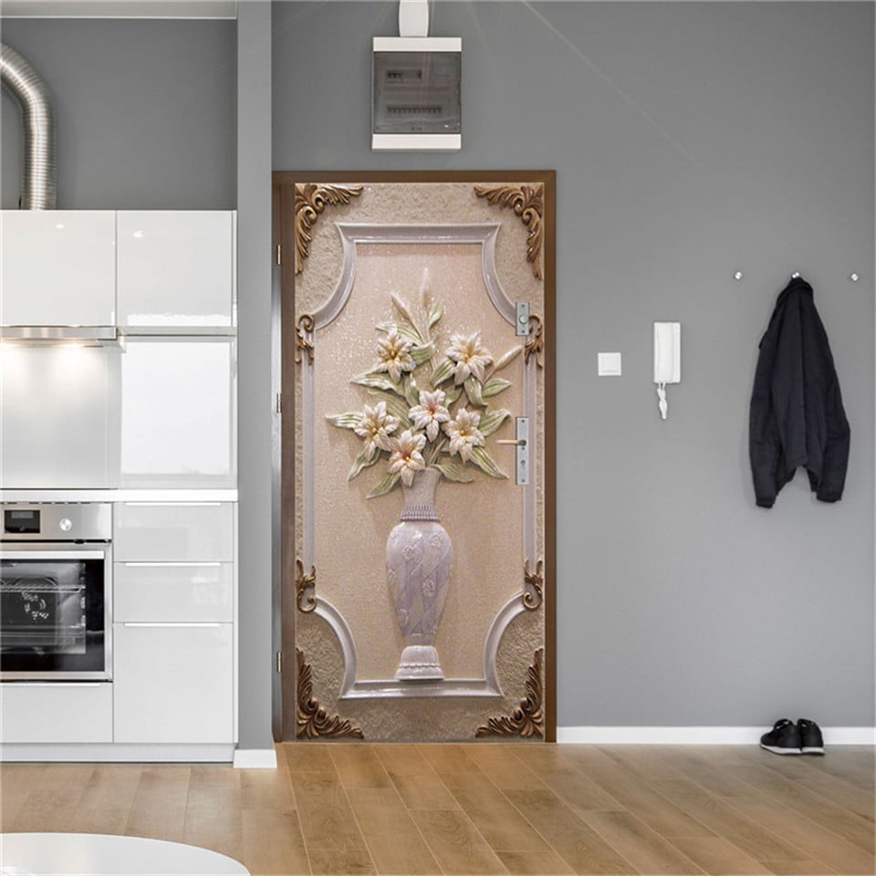 Geometric Lines Door Sticker Adhesive Peel and Stick Wallpaper Wood ...