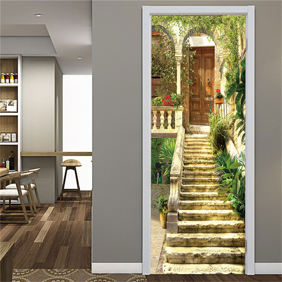 Geometric Lines Door Sticker Adhesive Peel and Stick Wallpaper Wood ...