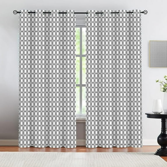 Geometric Lines Print Curtain, Black And White Grid Seamless Texture ...