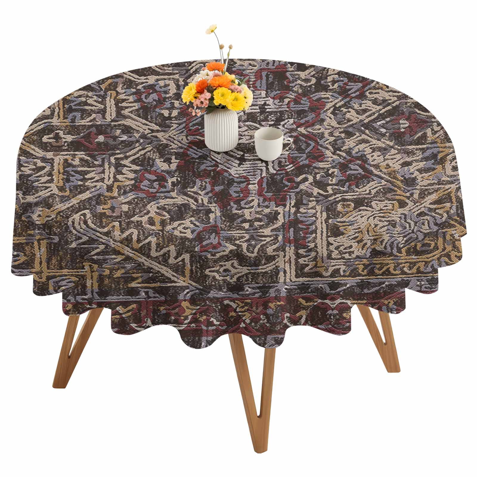 Geometric Lines Round Tablecloth 54 inches Retro Boho Abstract ...