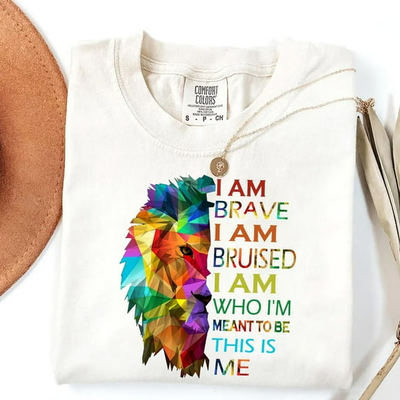 Geometric Lion Graphic T-Shirt: Motivational Quote, Strength, F511 All ...