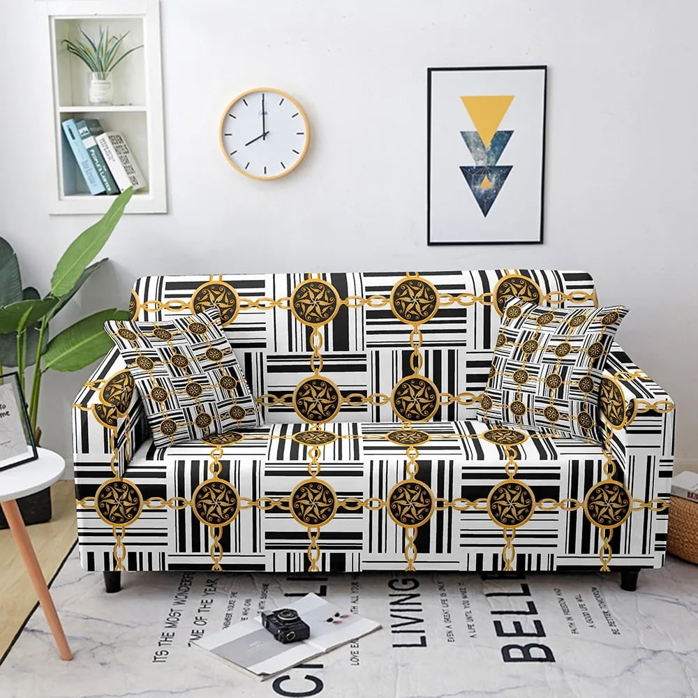Geometric Luxury Sofa Covers for Living Room Gold Chain Stretch ...