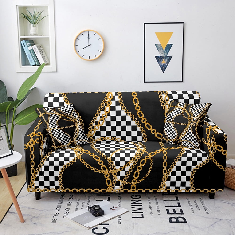 Geometric Luxury Sofa Covers for Living Room Gold Chain Stretch ...