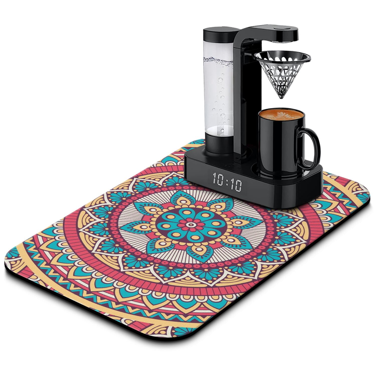 Geometric Mandala Coffee Station Mat - Absorbent Drying Mat for Coffee ...