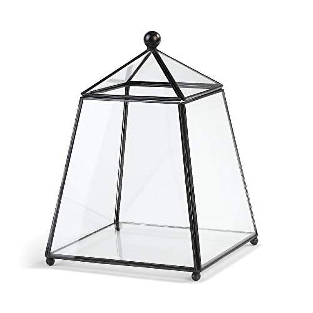 Geometric Midnight Black 9 x 6 Brass Metal and Glass Standing Planter ...