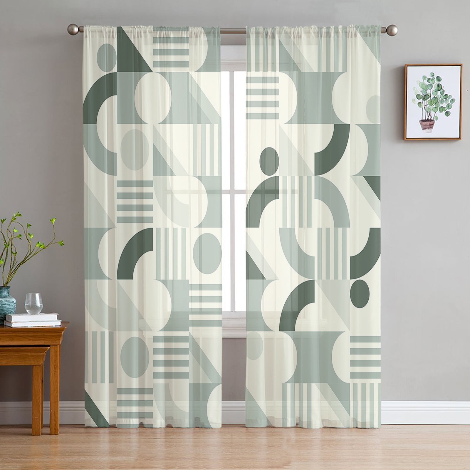 Geometric Minimalist Abstract Sheer Curtains for Living Room Printed ...