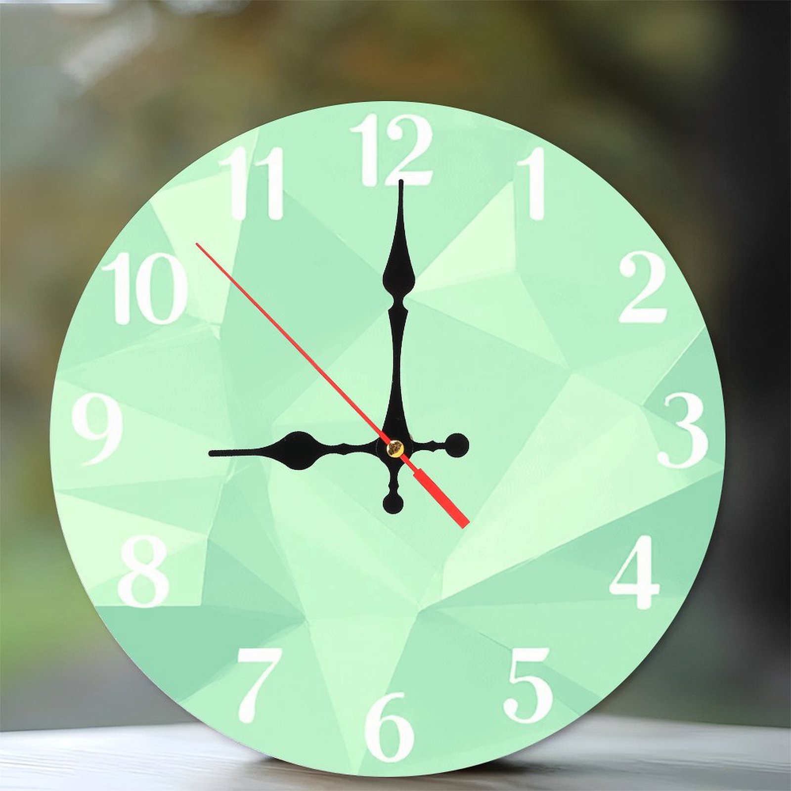 Geometric Mint Green Wall Clock 10-Inch Silent Wooden Wall Clock ...