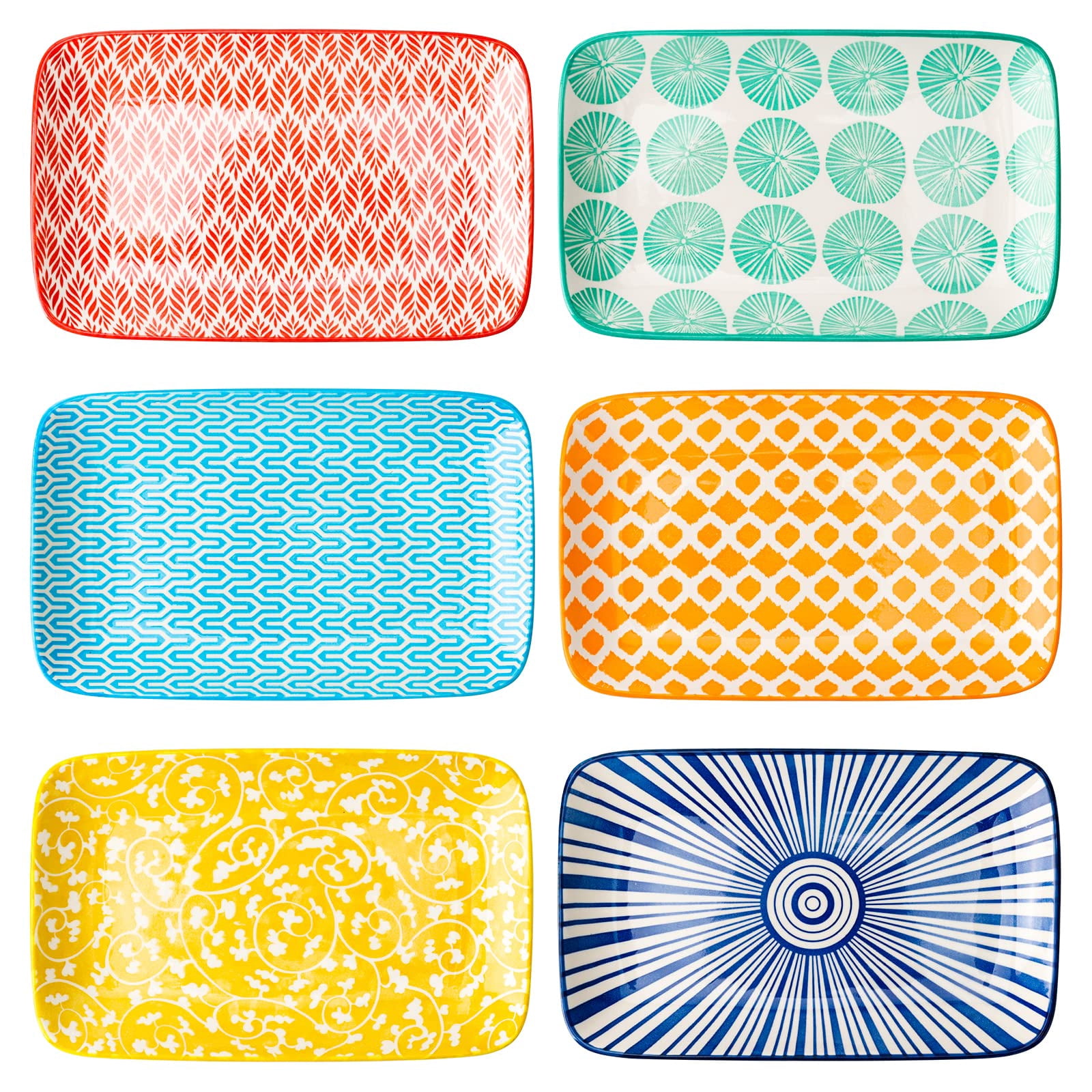 Geometric Mix-S 8 Inch Rectangular Ceramic Dinner Plates Set of 6 for ...
