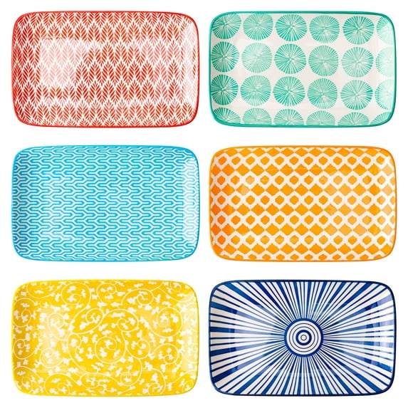Geometric Mix-S 8 Inch Rectangular Ceramic Dinner Plates Set of 6 for ...