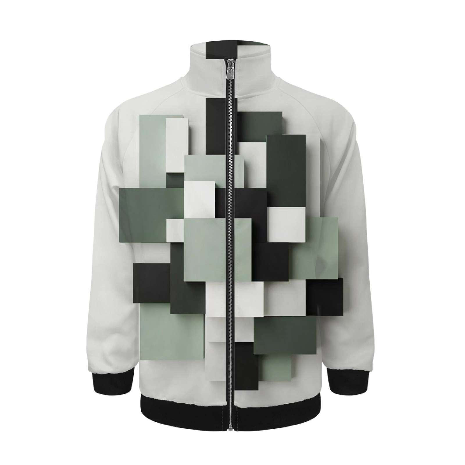 Geometric Modern Art Black Gray Green Jacket Men's Street Cool Long ...