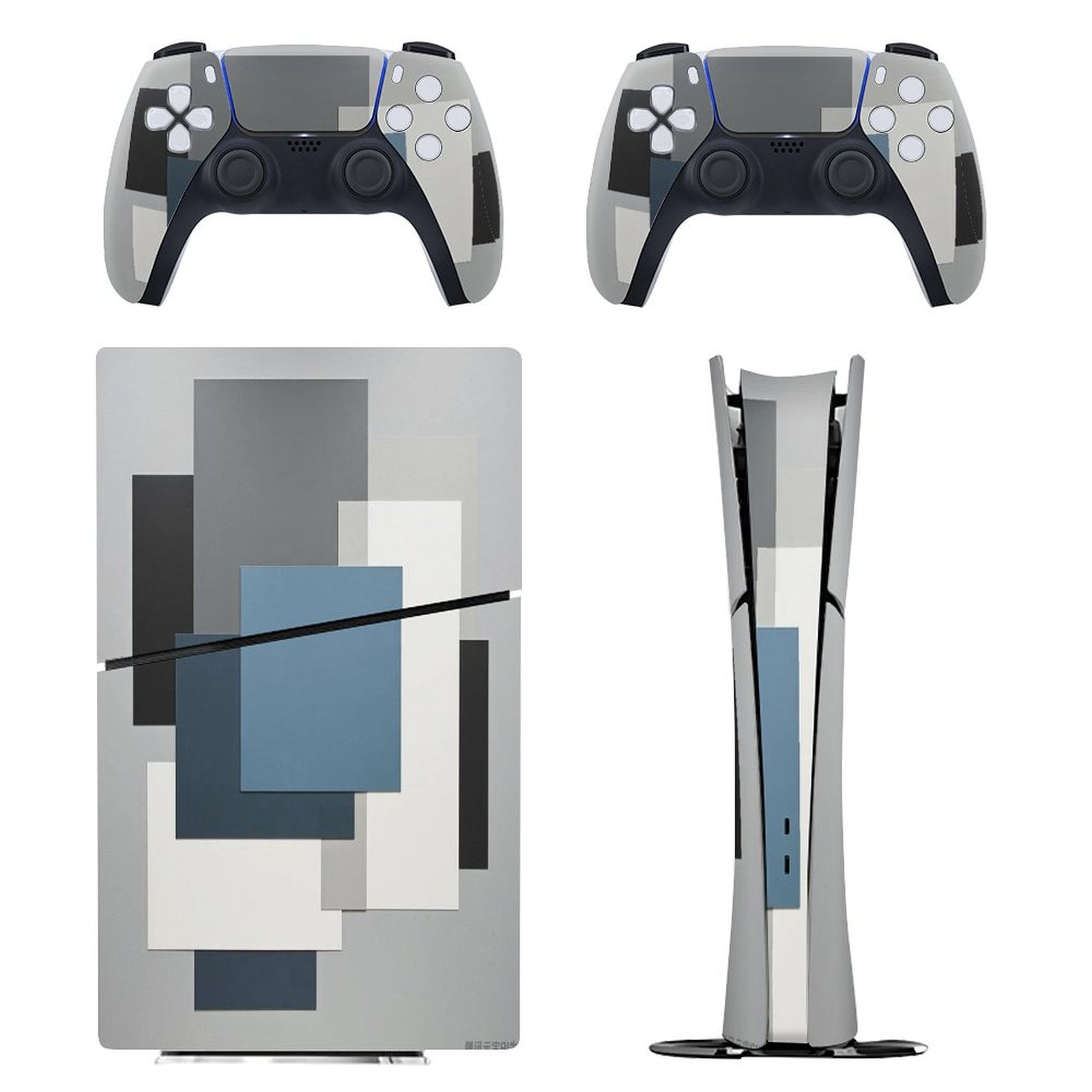 Geometric Modern Art Blue Gray Black PS5/PS5 Slim Digital Disc Skin ...