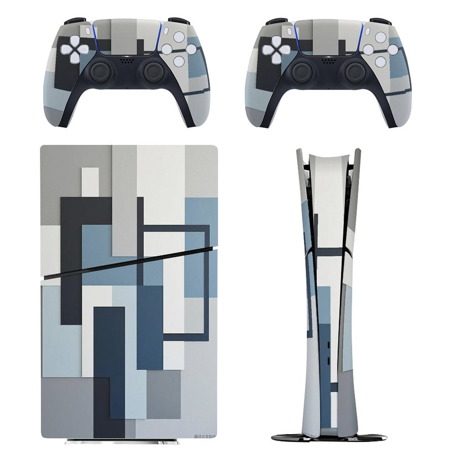 Geometric Modern Art Blue Gray Black White PS5/PS5 Slim Digital Disc ...