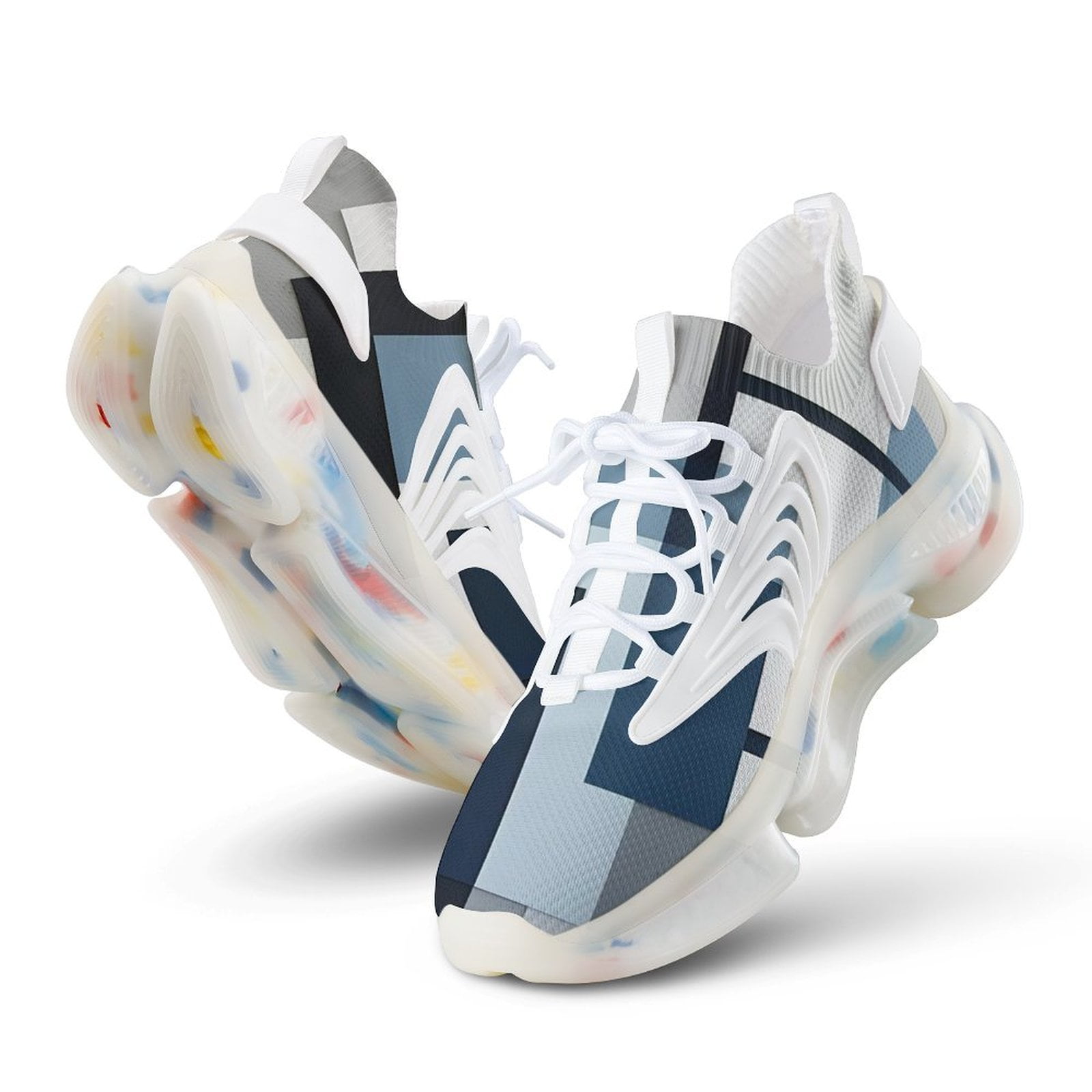 Geometric Modern Art Blue Gray Black White Walking Shoes for Men Woman ...