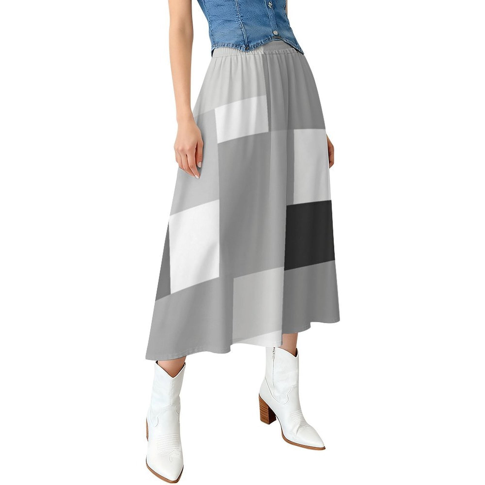 Geometric Modern Art Gray Black Women High Waist Midi Skirt Elegant ...