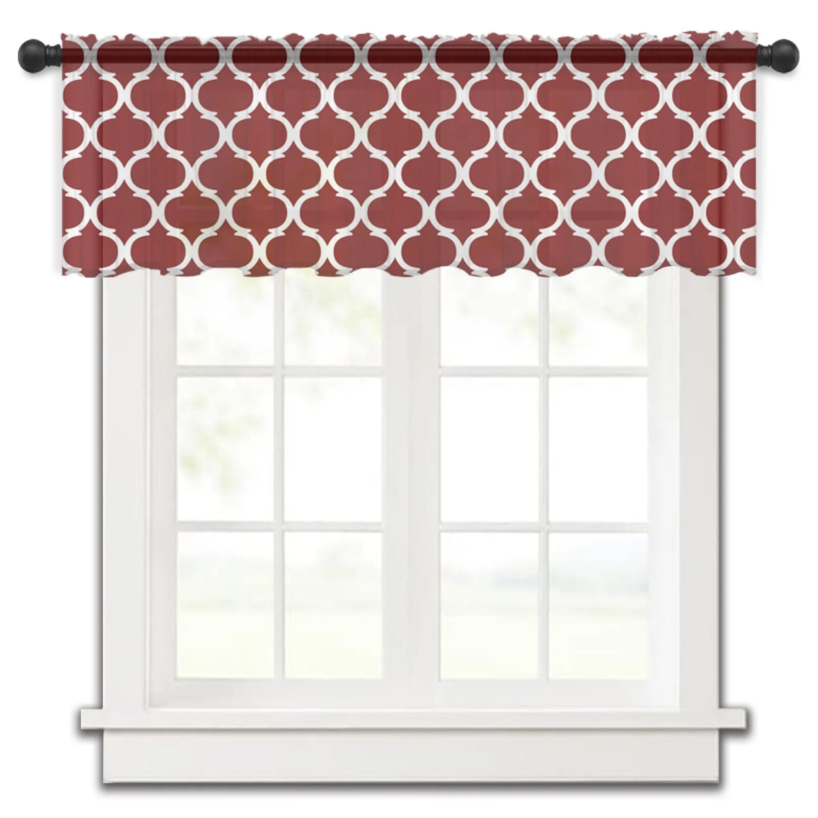 Geometric Morocco Wine Red Kitchen Small Window Curtain Tulle Sheer ...