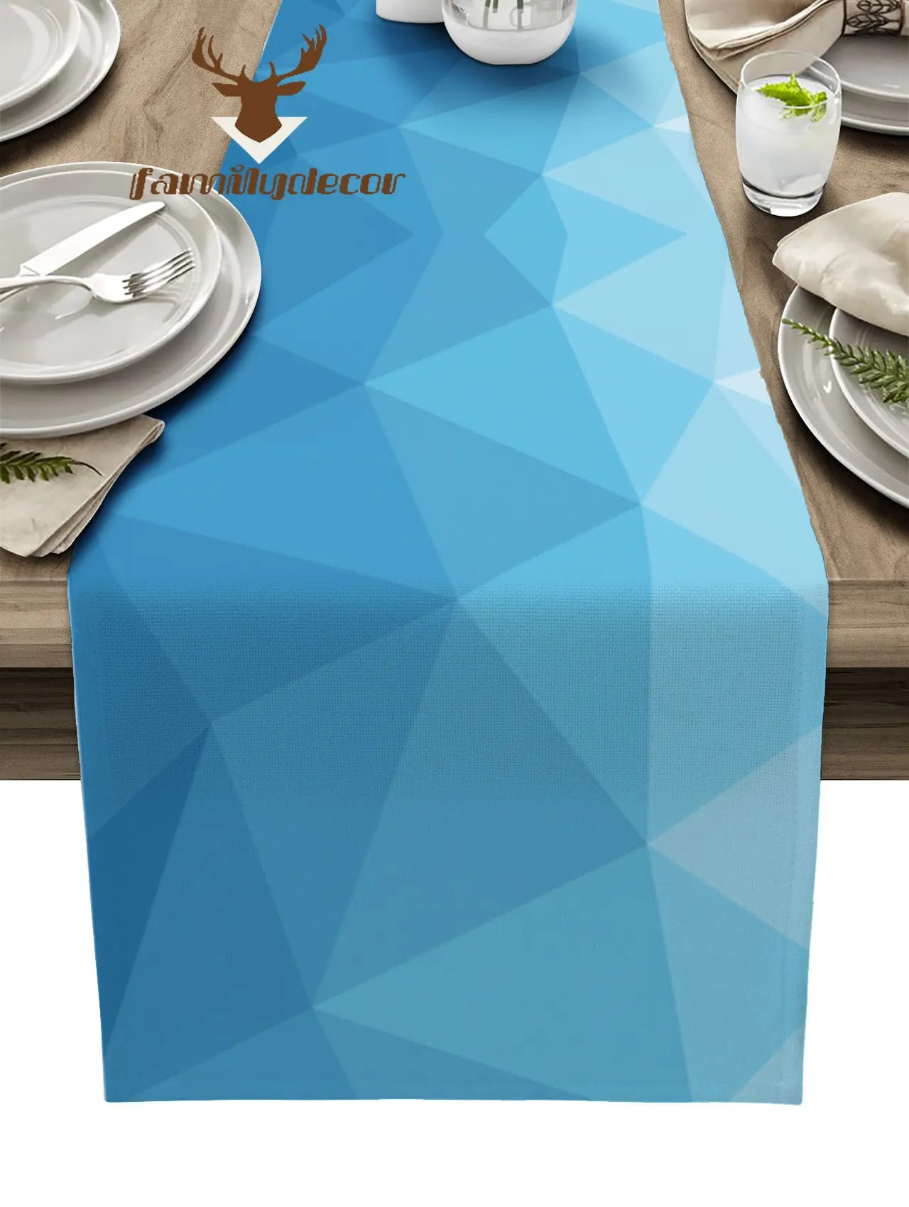 Geometric Mosaic Triangle Blue Gradient Table Runner Home Wedding Table ...