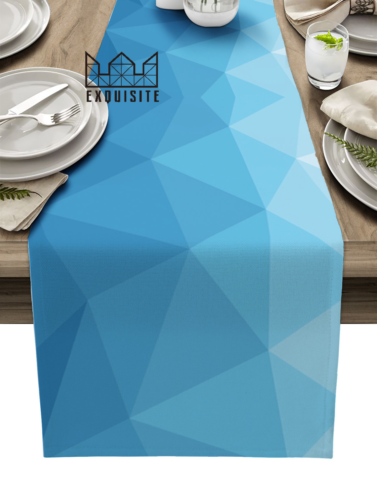 Geometric Mosaic Triangle Blue Gradient Table Runner ration Home r ...