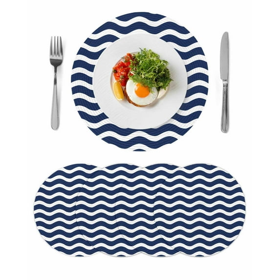 Geometric Nautical Striped Pattern Round Table Placemats set of 4, Navy ...