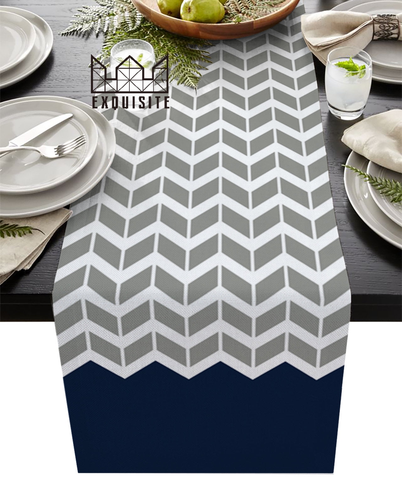 Geometric Navy Blue Print Table Runner ration Home r Dinner Table ...
