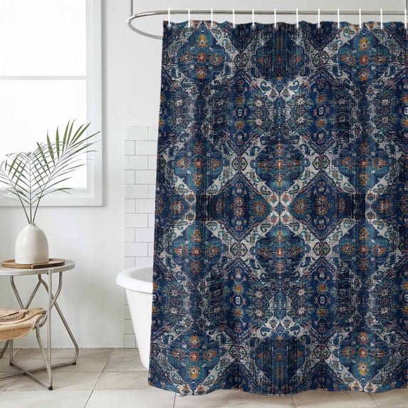 Geometric Navy,Waterproof Fabric Shower Curtain,Blue Contemporary ...