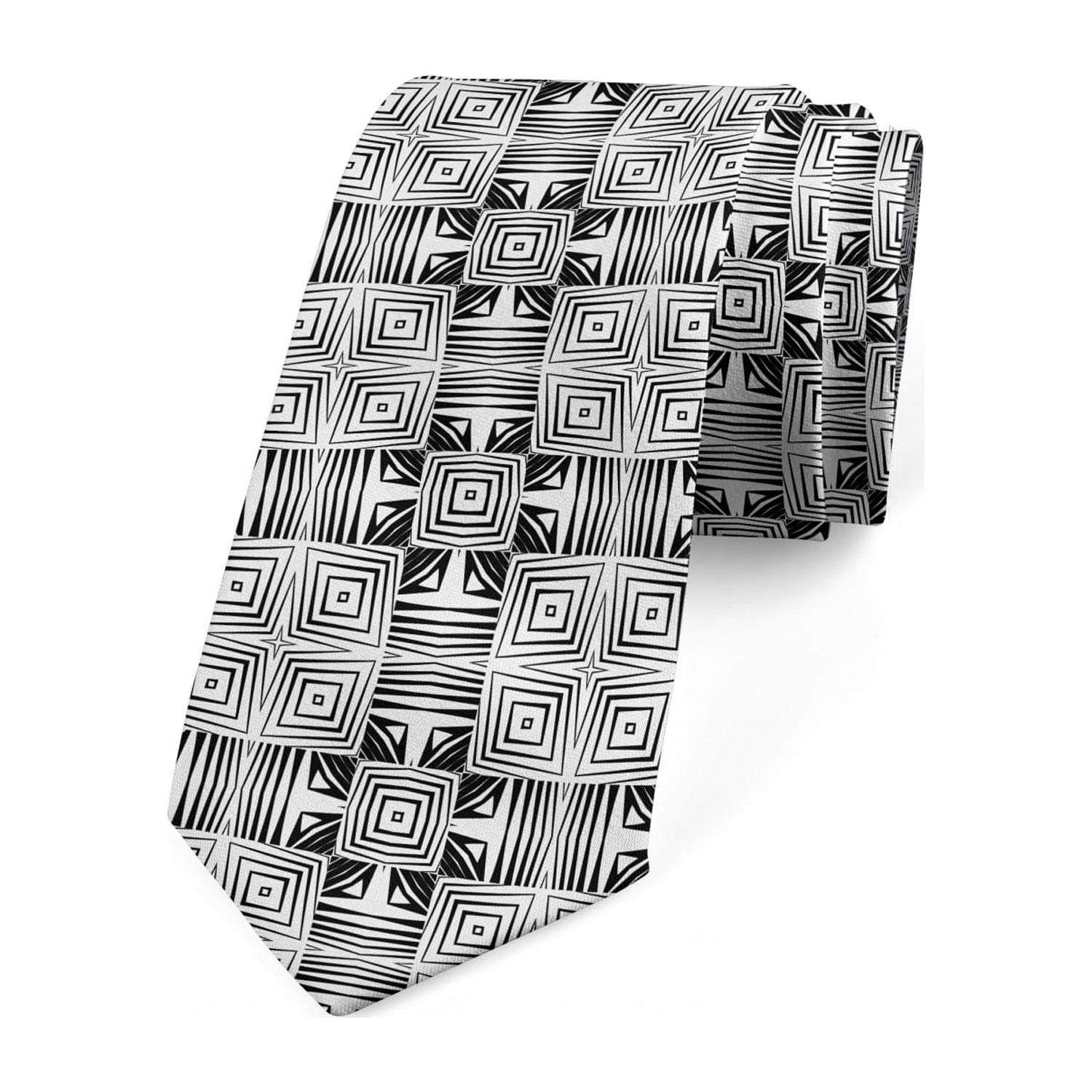 Geometric Necktie, Concentric Shapes Squares, Dress Tie, 3.7", Charcoal ...