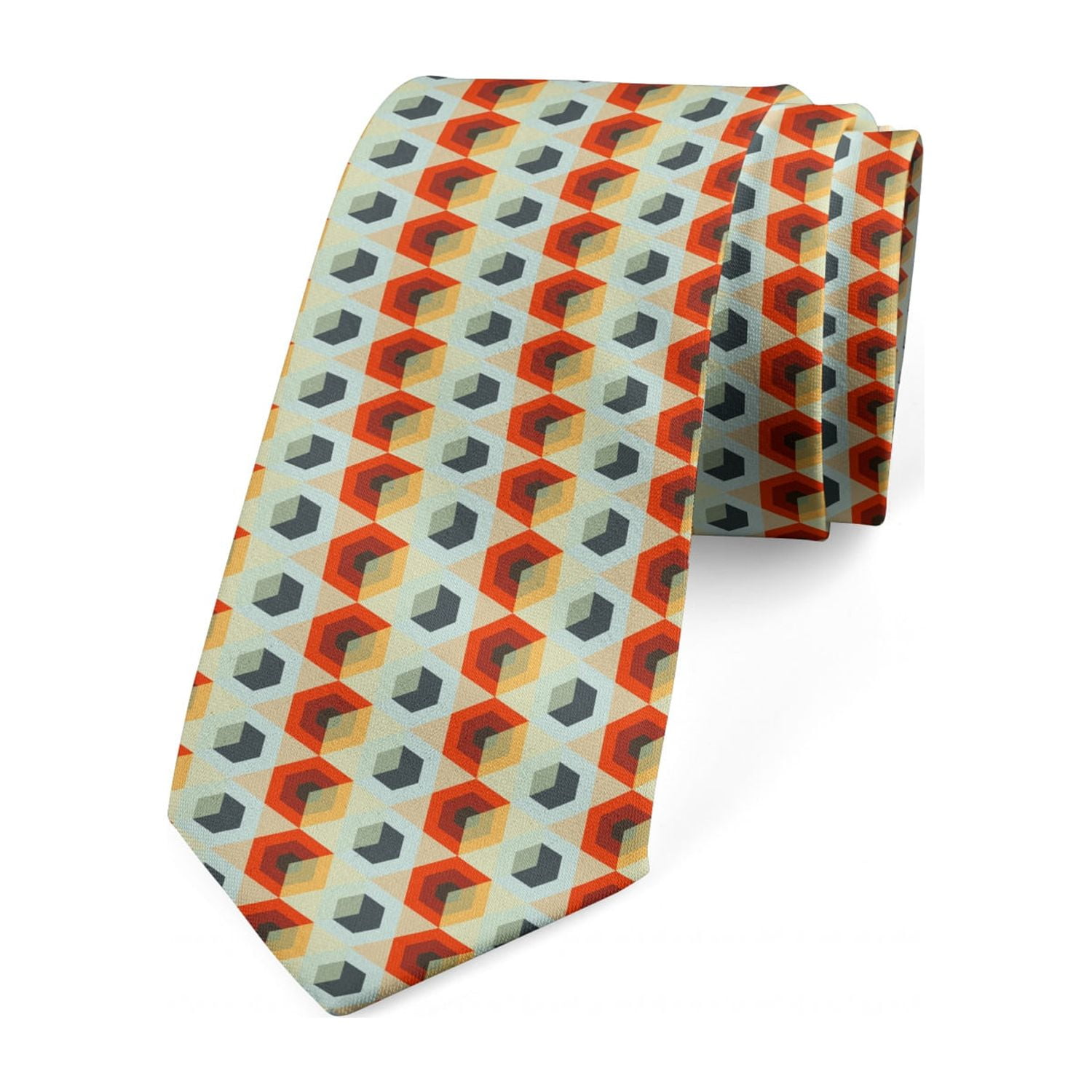Geometric Necktie, Hexagonal Comb Modern, Dress Tie, 3.7", Orange Dark ...
