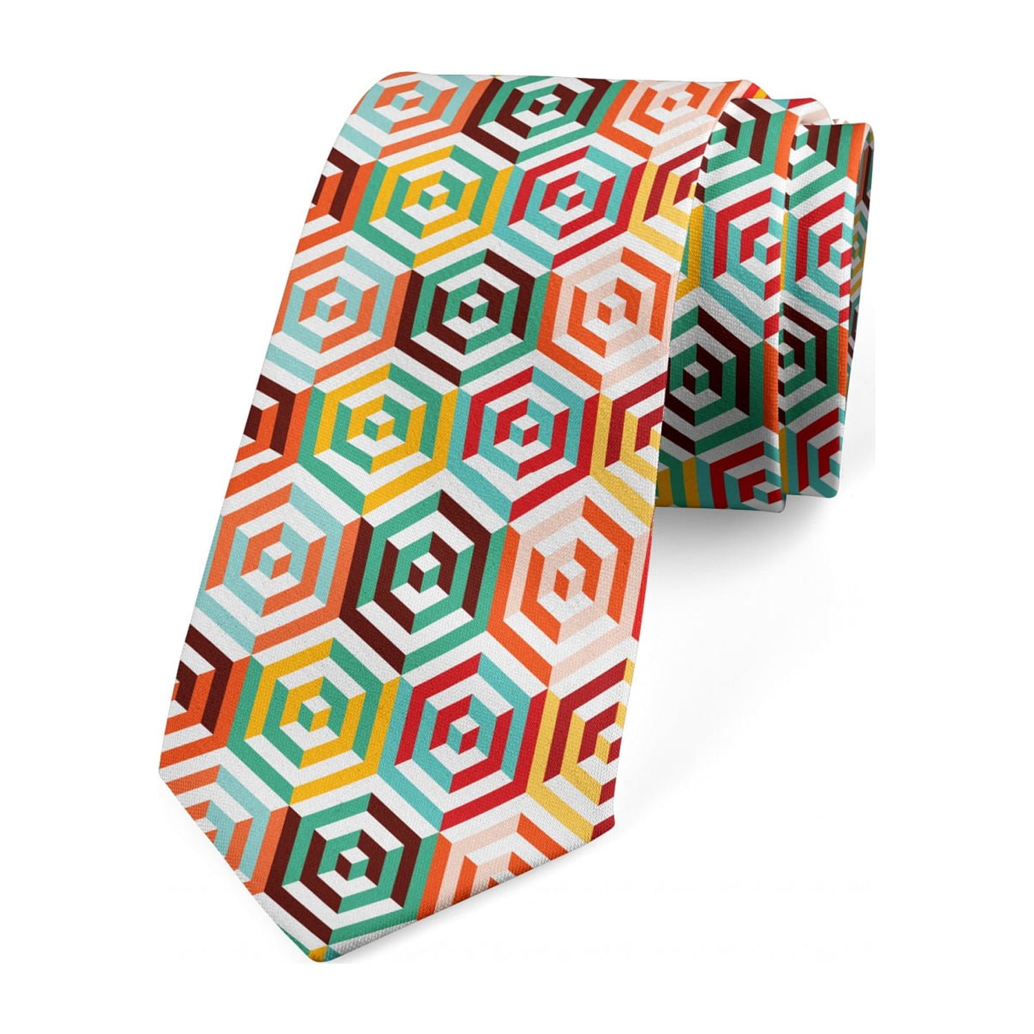 Geometric Necktie, Hexagonal Shape Retro, Dress Tie, 3.7", Orange ...