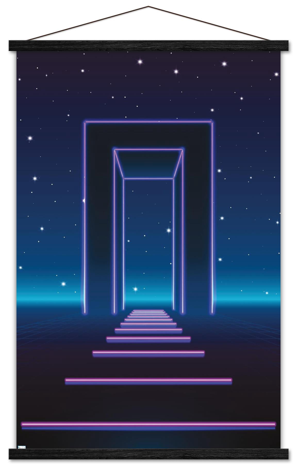 Geometric Neon Wall Poster with Wooden Magnetic Frame, 22.375" x 34 ...