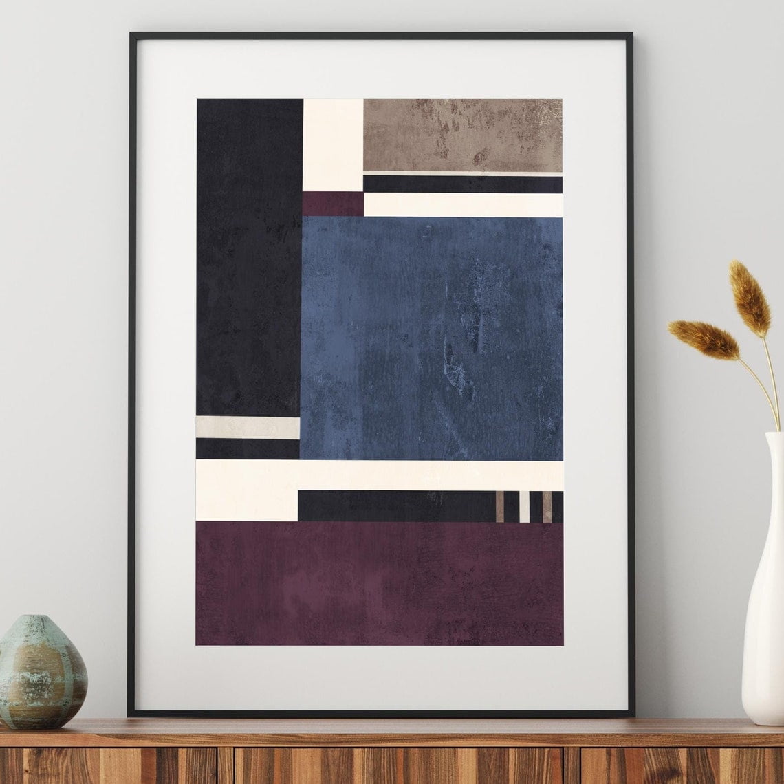 Geometric Neutral Abstract Art Wall Art Contemporary Color Block Shapes ...