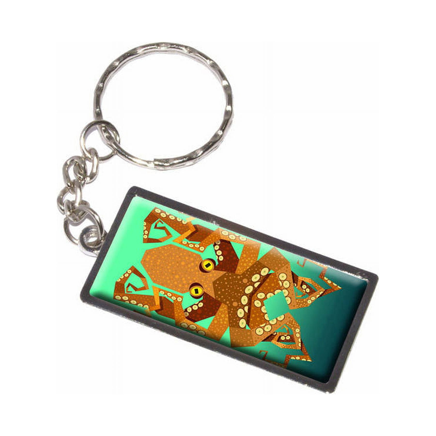 Geometric Octopus Orange Teal Ocean Sea Creature Monster Keychain Key ...