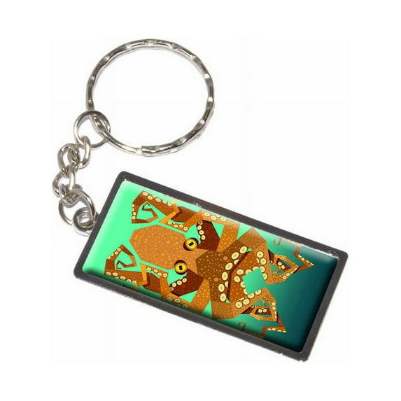 Geometric Octopus Orange Teal Ocean Sea Creature Monster Keychain Key ...