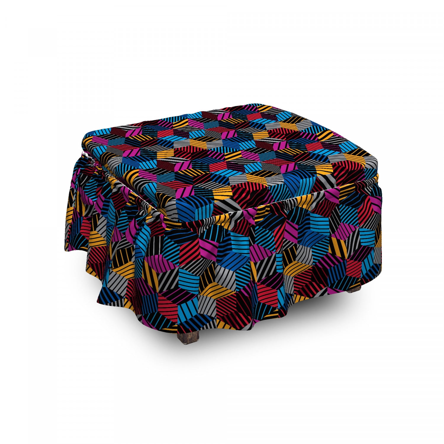 Geometric Ottoman Cover, 3D Cube Stripes Style, 2 Piece Slipcover Set ...