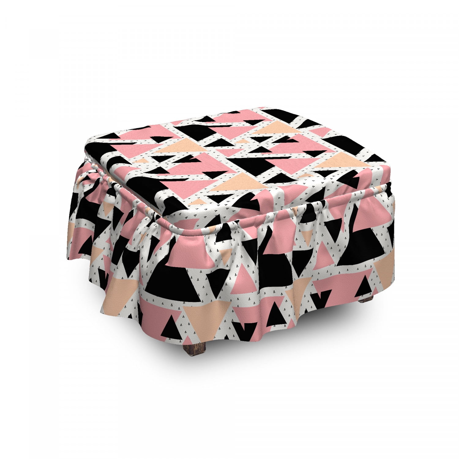 Geometric Ottoman Cover, Modern Doodle Art, 2 Piece Slipcover Set with ...