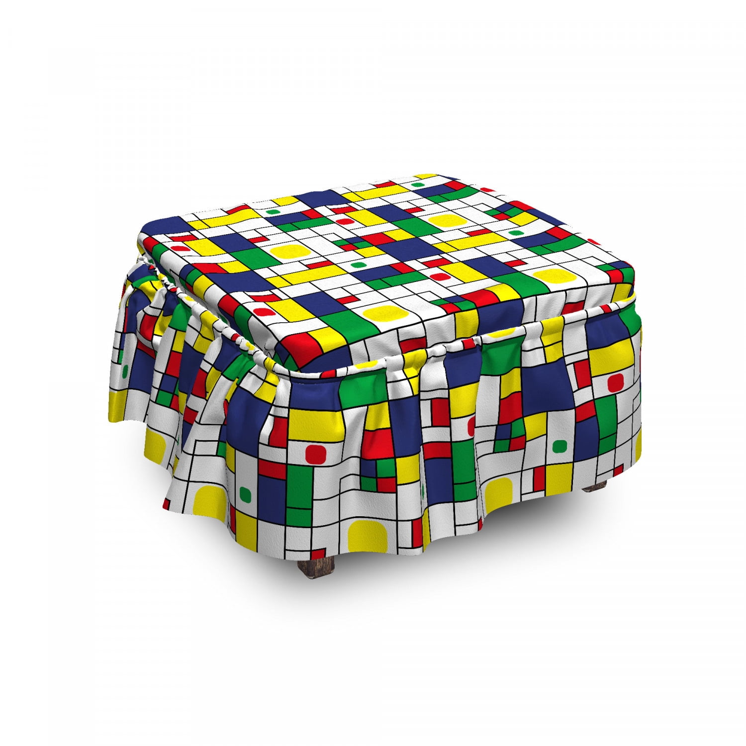 Geometric Ottoman Cover, Modern Squares Rounds, 2 Piece Slipcover Set ...