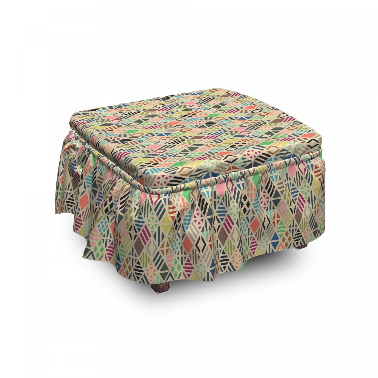Geometric Ottoman Cover, Patchwork Art Rhombus, 2 Piece Slipcover Set ...