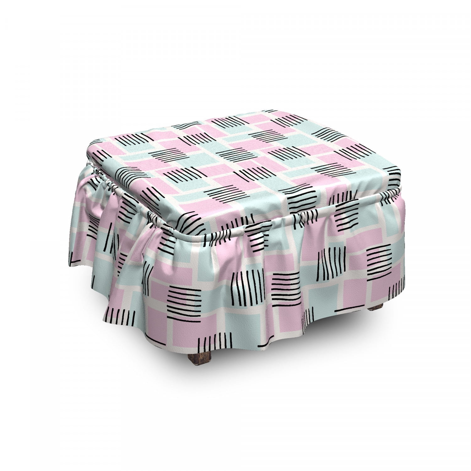 Geometric Ottoman Cover, Stripes and Rectangles, 2 Piece Slipcover Set ...