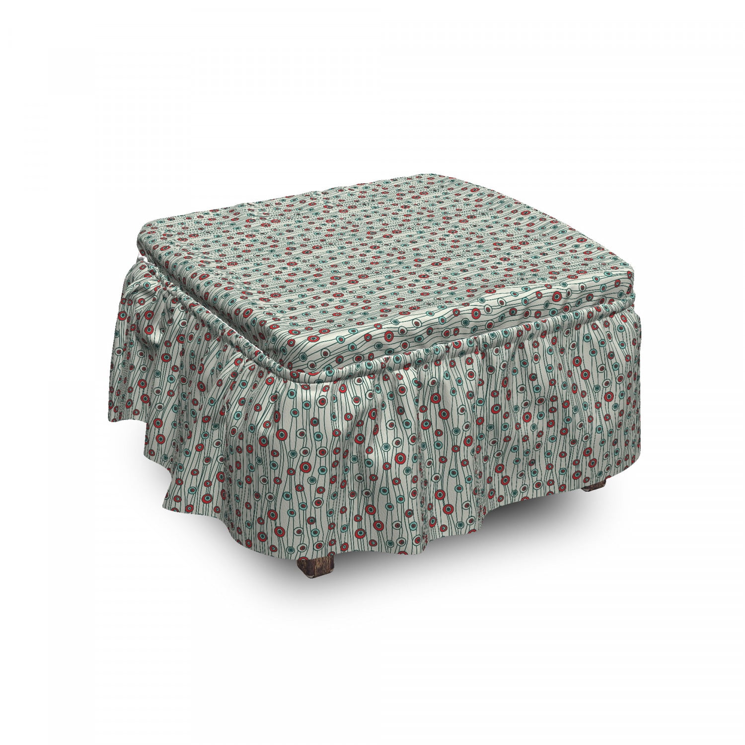 Geometric Ottoman Cover, Thin Lines with Dots, 2 Piece Slipcover Set ...