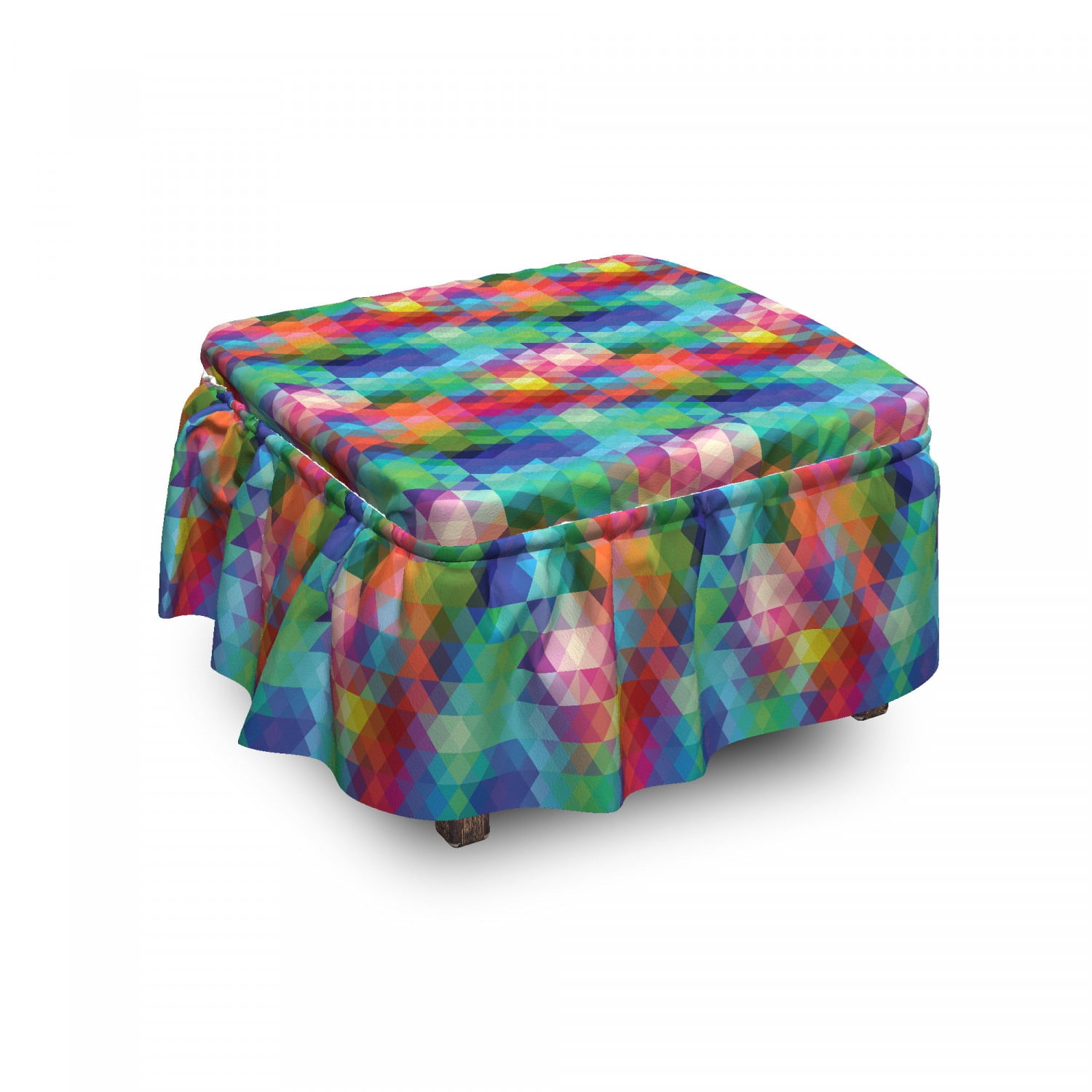 Geometric Ottoman Cover, Triangles, 2 Piece Slipcover Set with Ruffle ...