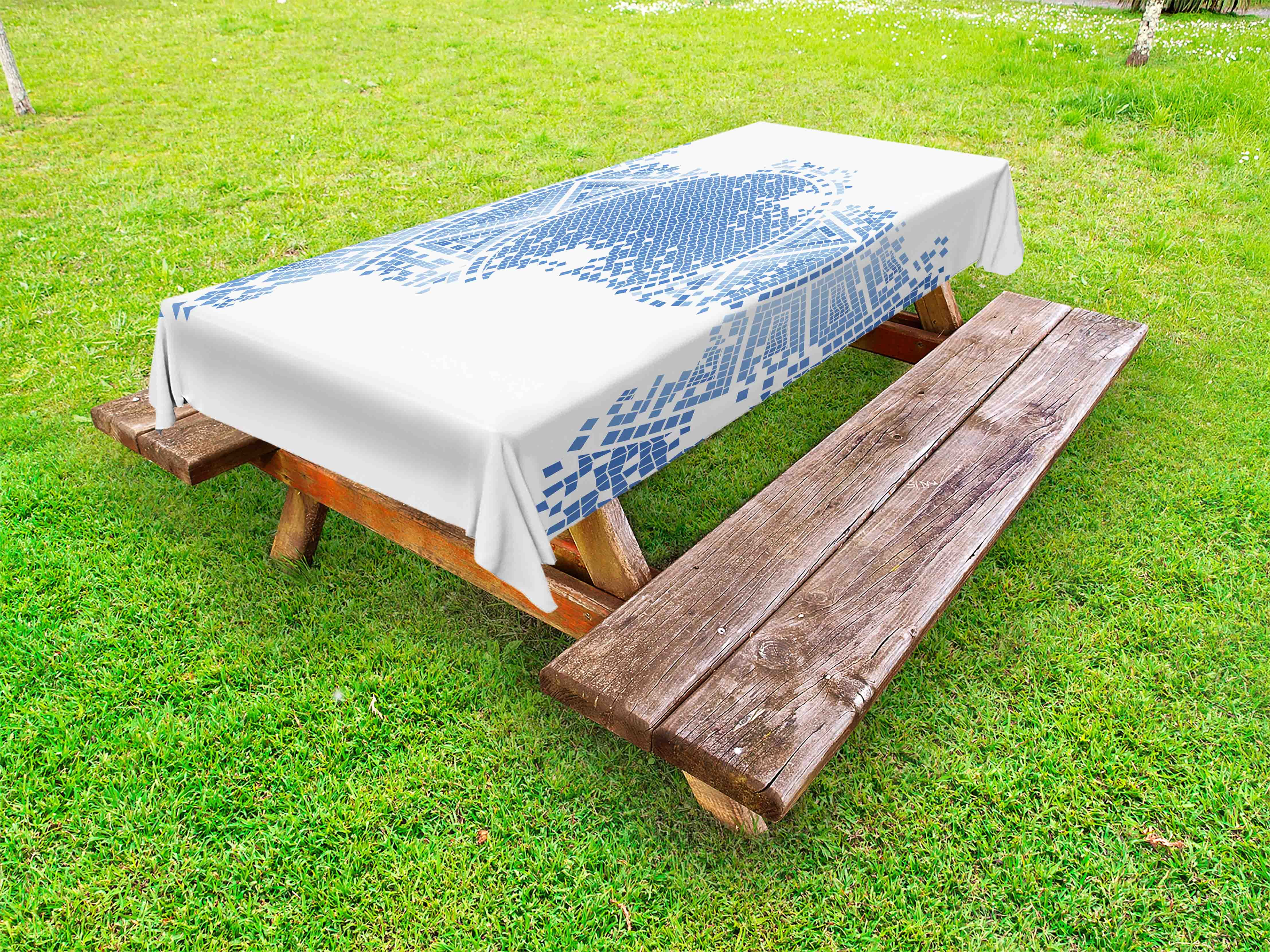 Geometric Outdoor Tablecloth, Old Worn Out Ancient Greek Mosaic Pattern ...