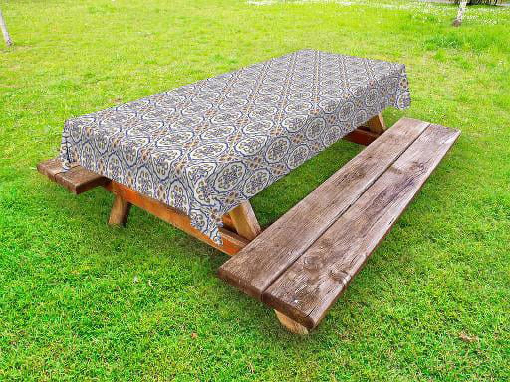 Geometric Outdoor Tablecloth, Portuguese Tile Pattern with Swirls ...