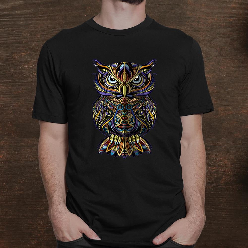 Geometric Owl Artistic Wise Angry Nocturnal Bird Shirt Gift Black Size ...